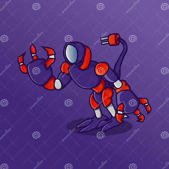 Unique Red And Purple Monster Mascot Character Design With Power Plug Tail Stock Vector