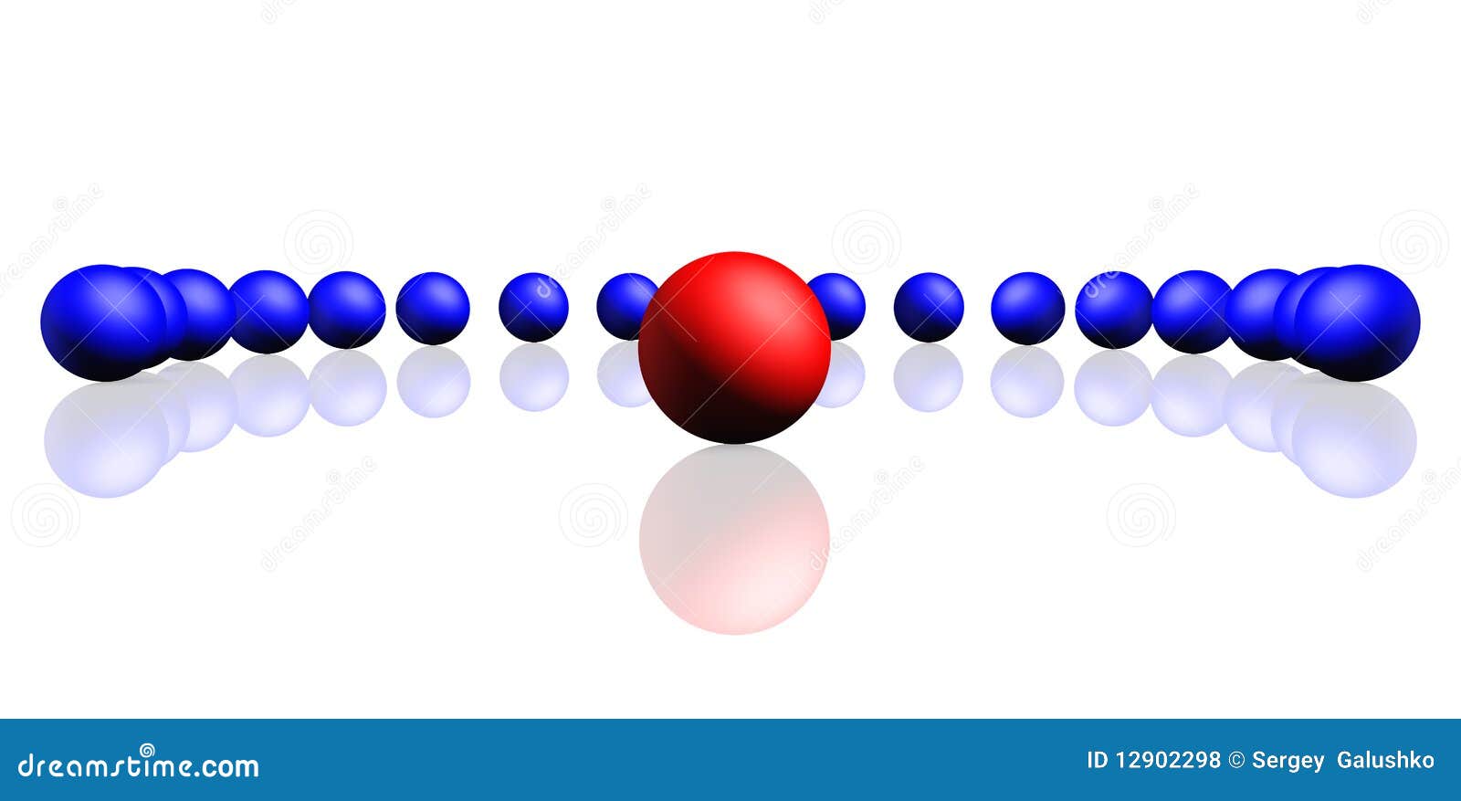 Unique Red Sphere with a Row of Dark Blue Spheres Stock Illustration ...