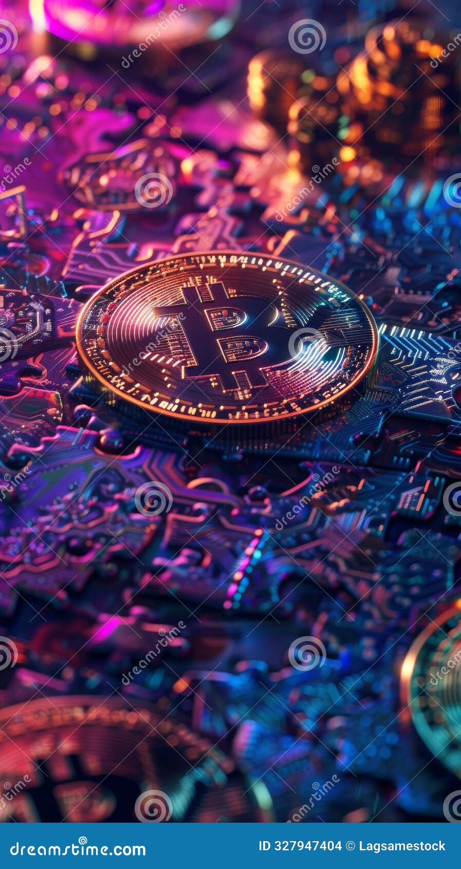 Bitcoin Elements, Such As The Logo, Transaction Blocks, And ...