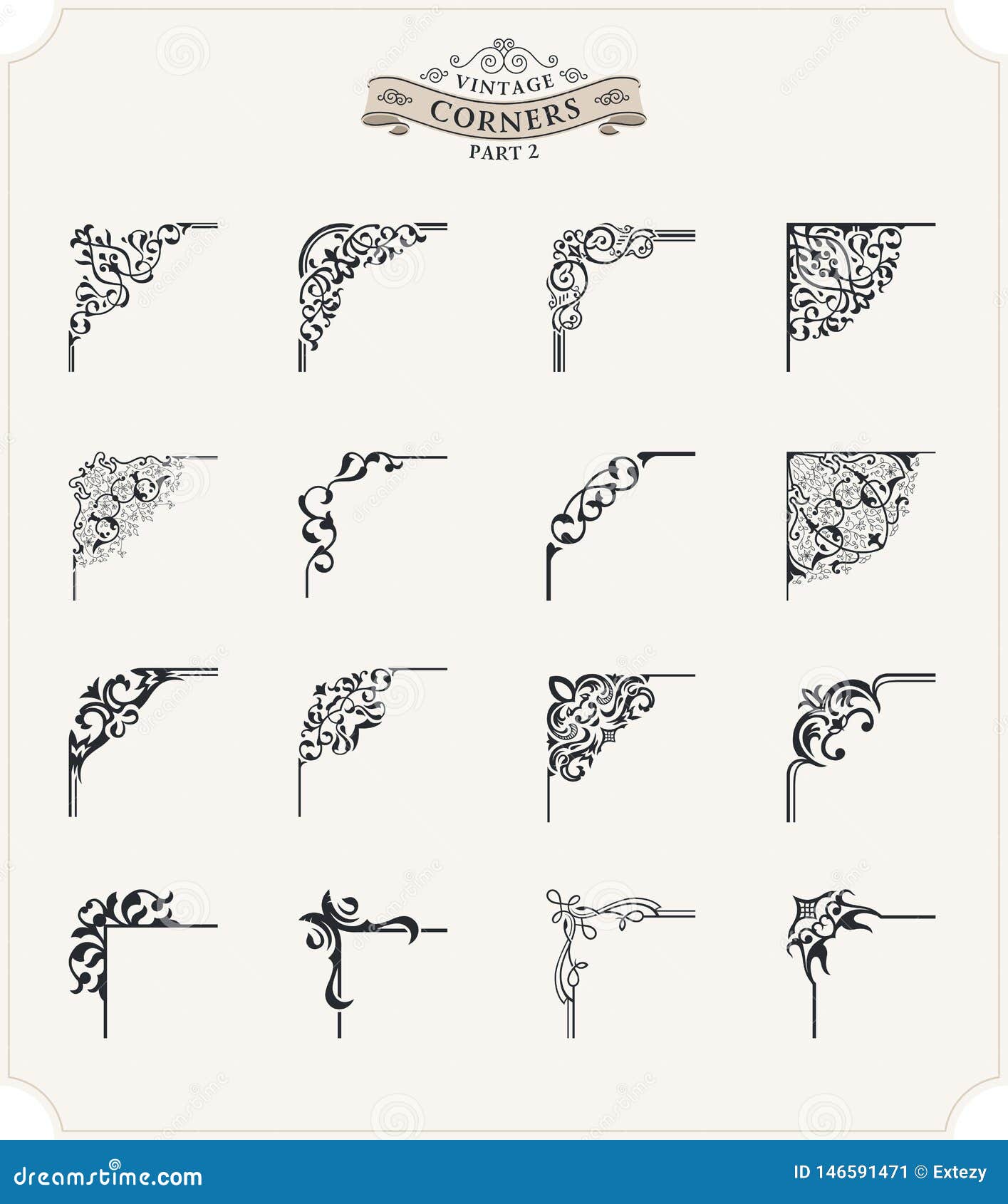 Unique Retro Corner for Frames Set. Vintage Vector Patterns for ...