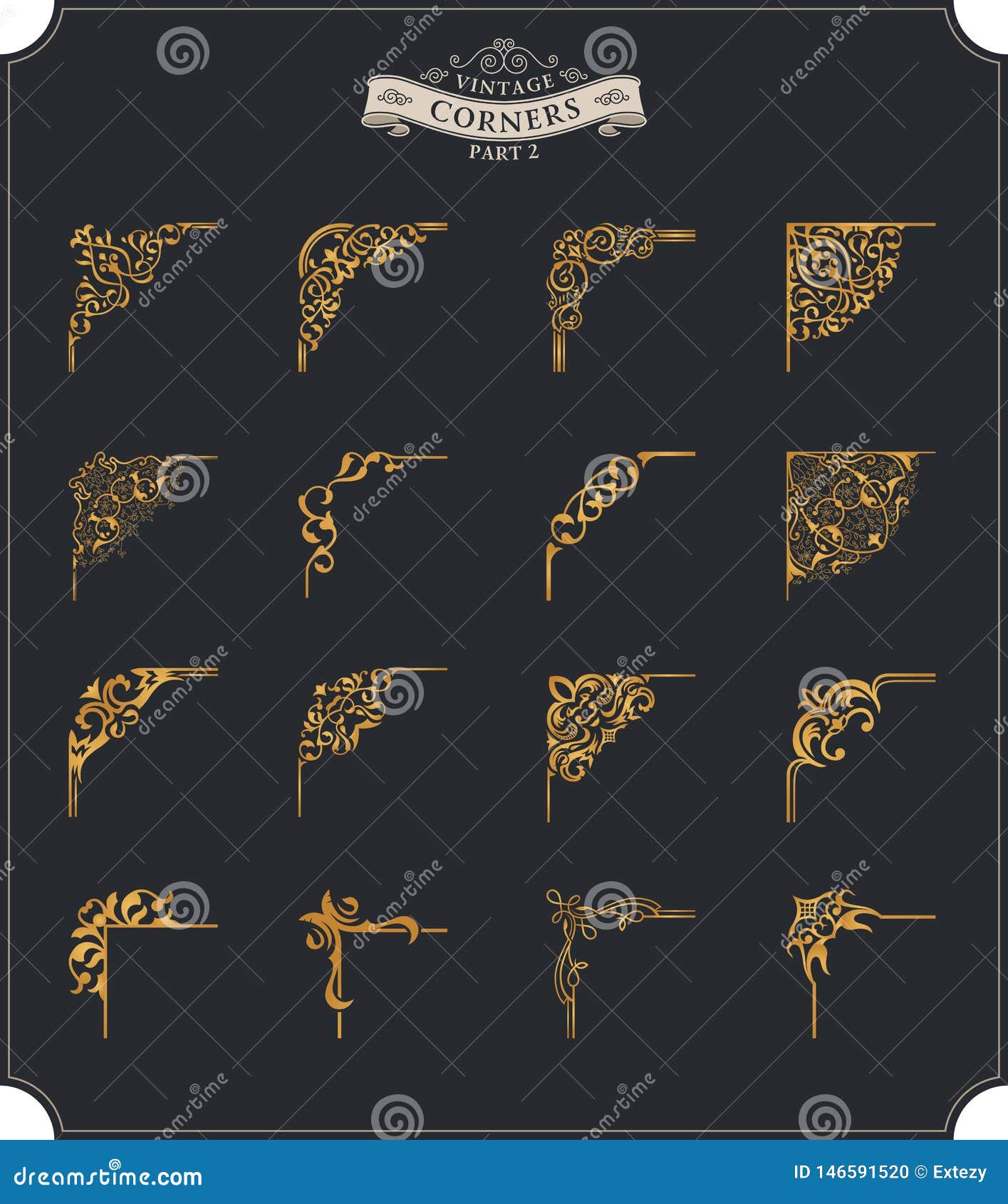 Unique Retro Corner for Frames Set. Vintage Vector Patterns for ...