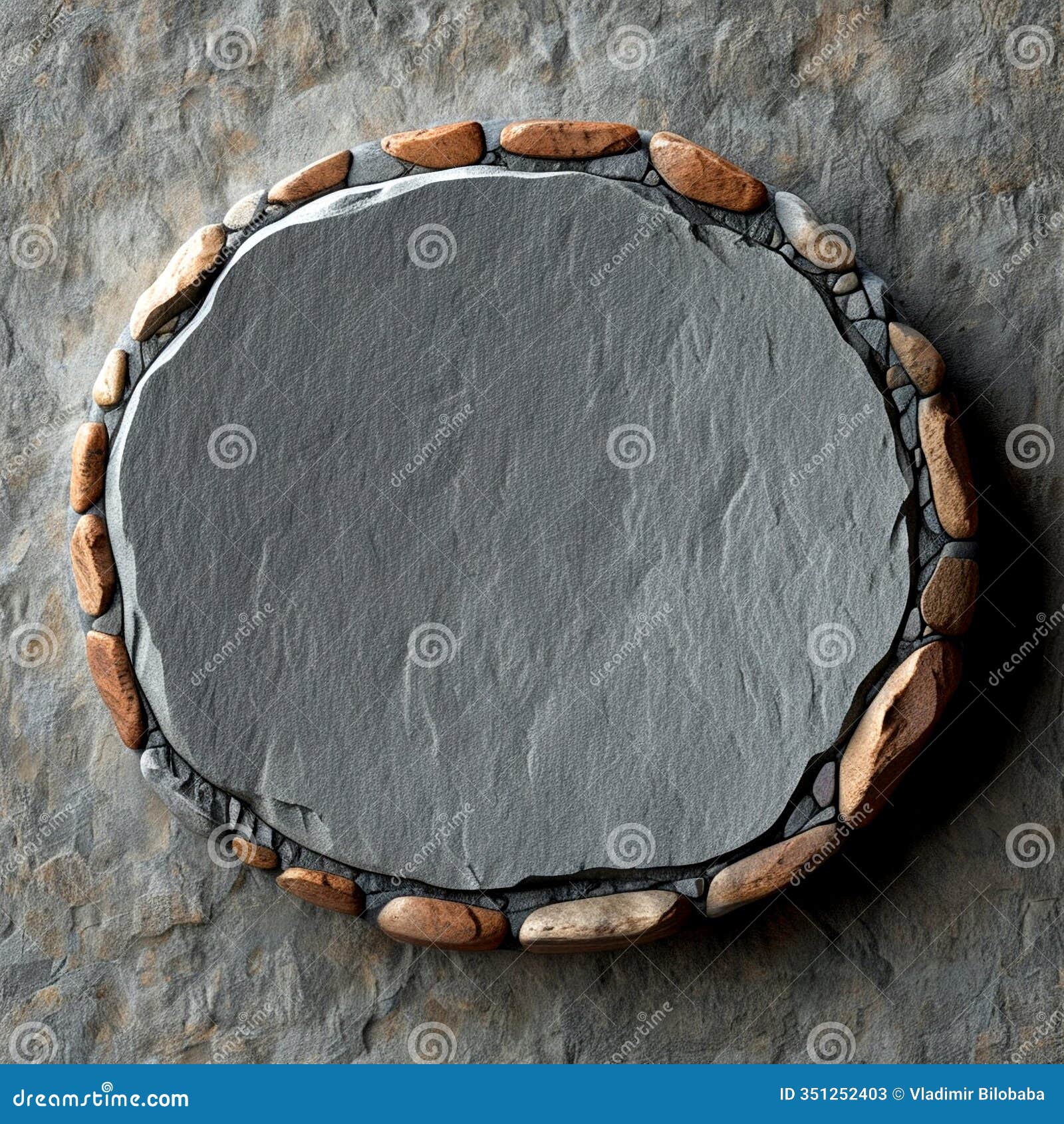 Unique Round Stone Plaque with a Natural Stone Border Design Stock ...