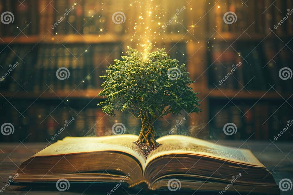 A Unique Scene of an Open Book with a Tree Growing Out of it, Great for ...