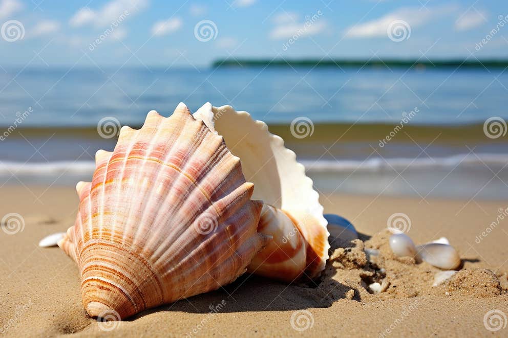 Unique Seashell on a Beach with Regular Seashells Stock Photo - Image ...