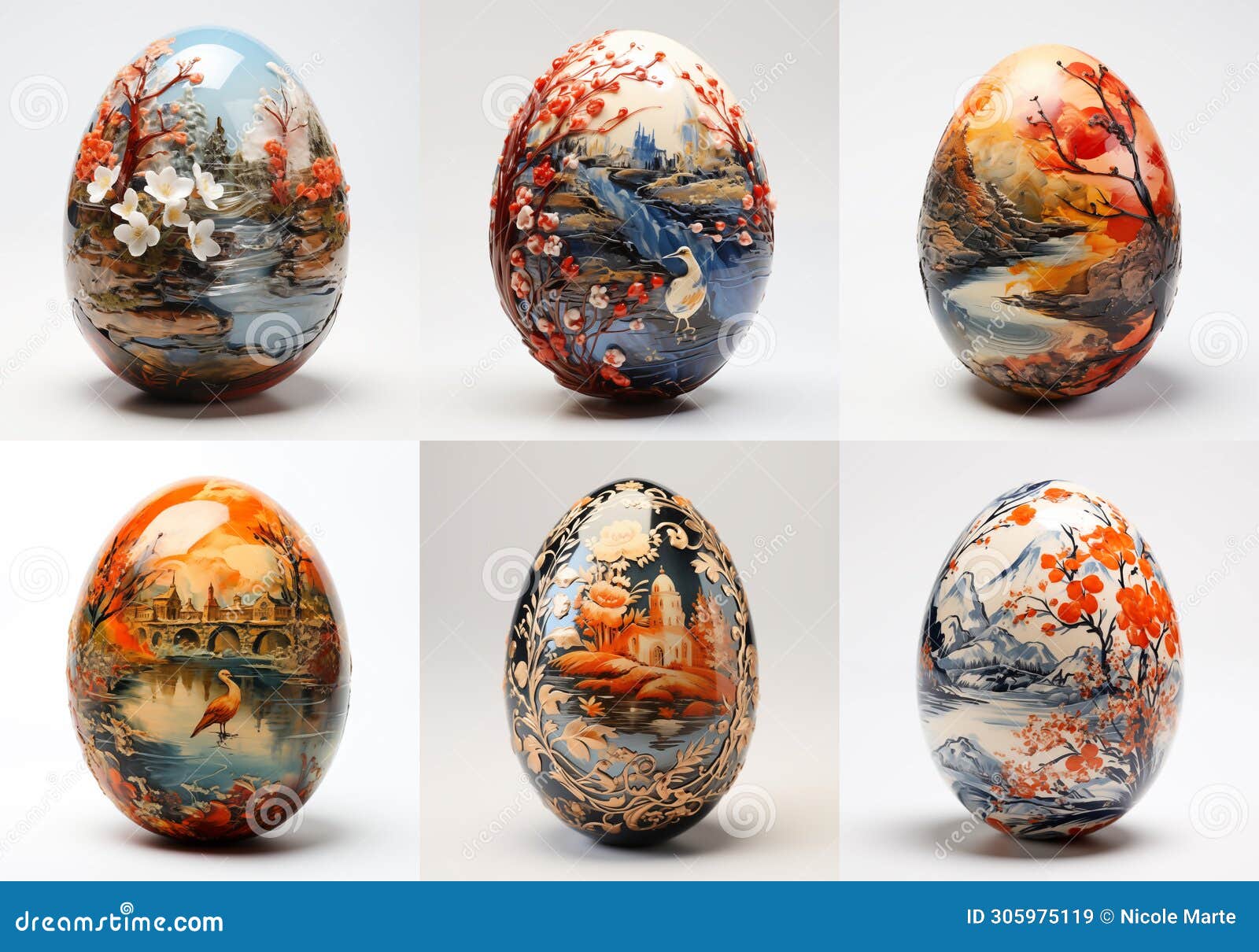 A Unique Set of Colorful Easter Egg Designs Artwork (Impressionism Style Inspired by Monet ...