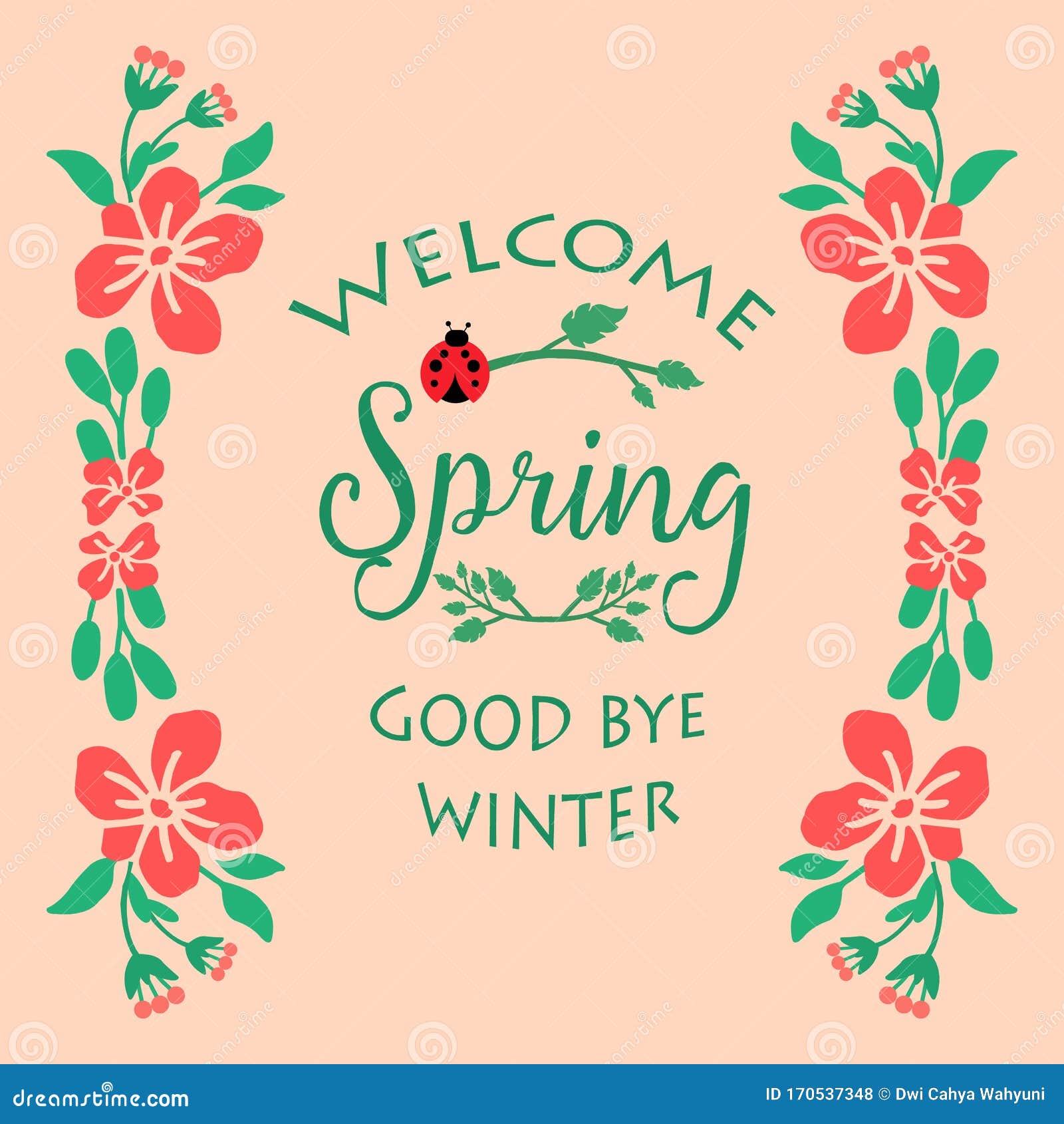 Unique Shape of Welcome Spring Greeting Card, with Seamless Leaf and ...