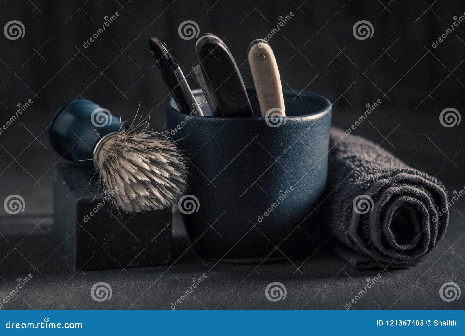 Unique Shave Tools with Brush, Razor, Soap Stock Image - Image of ...