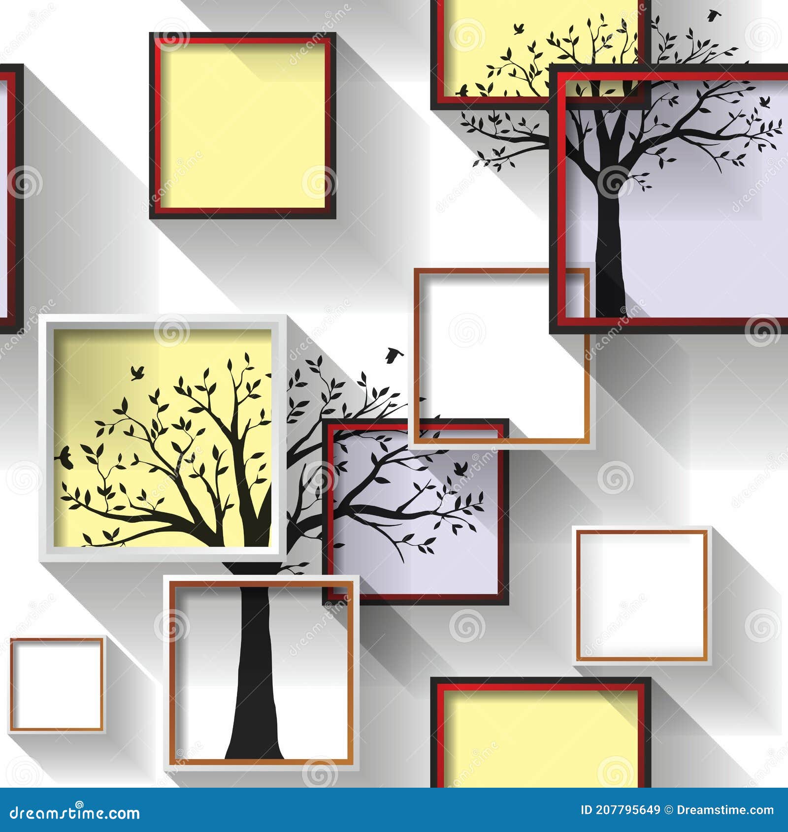Unique Square and Tree Decorative Wall Wallpaper Design Stock ...