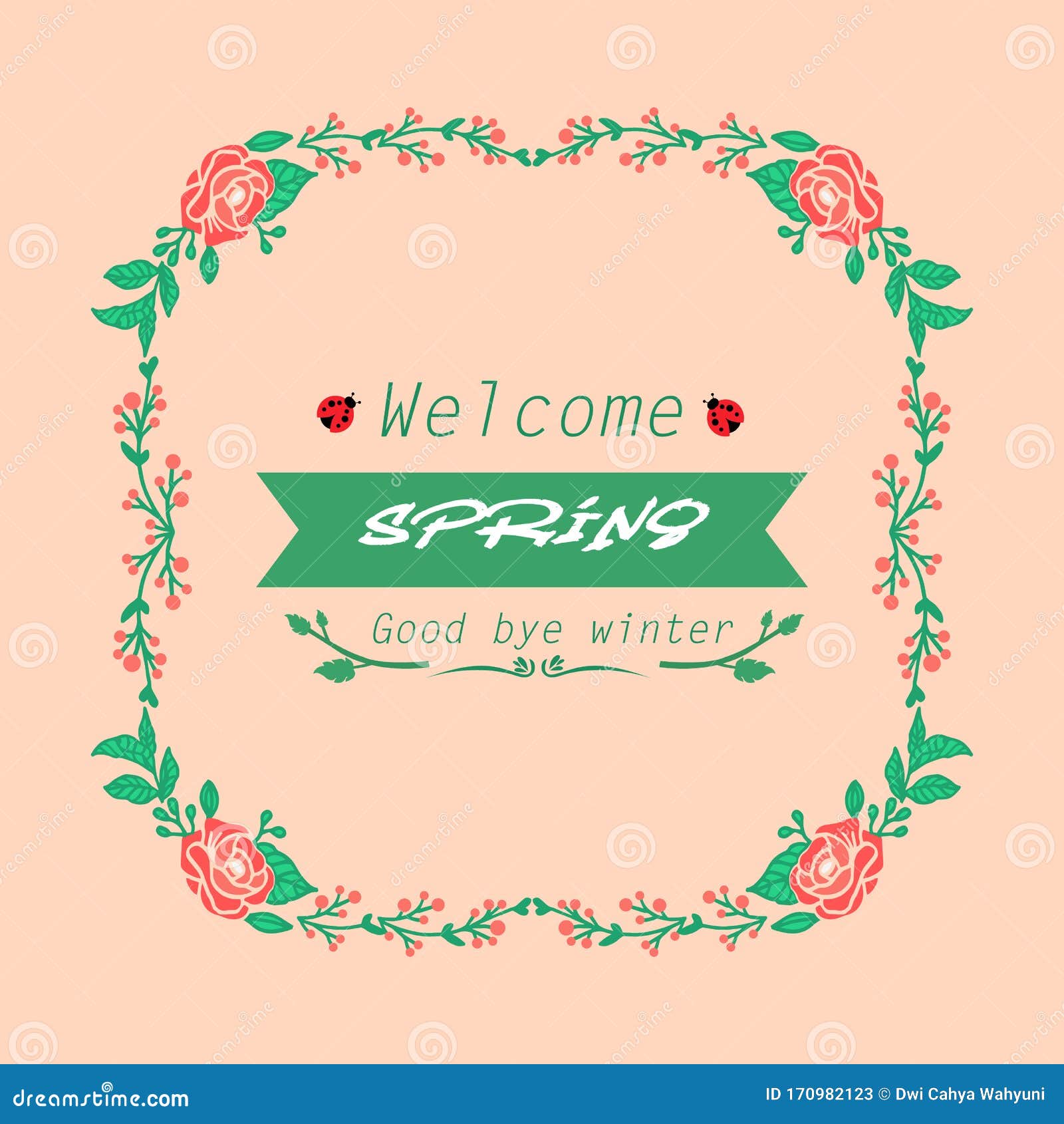 Unique Style of Welcome Spring Greeting Card Design, with Seamless of ...