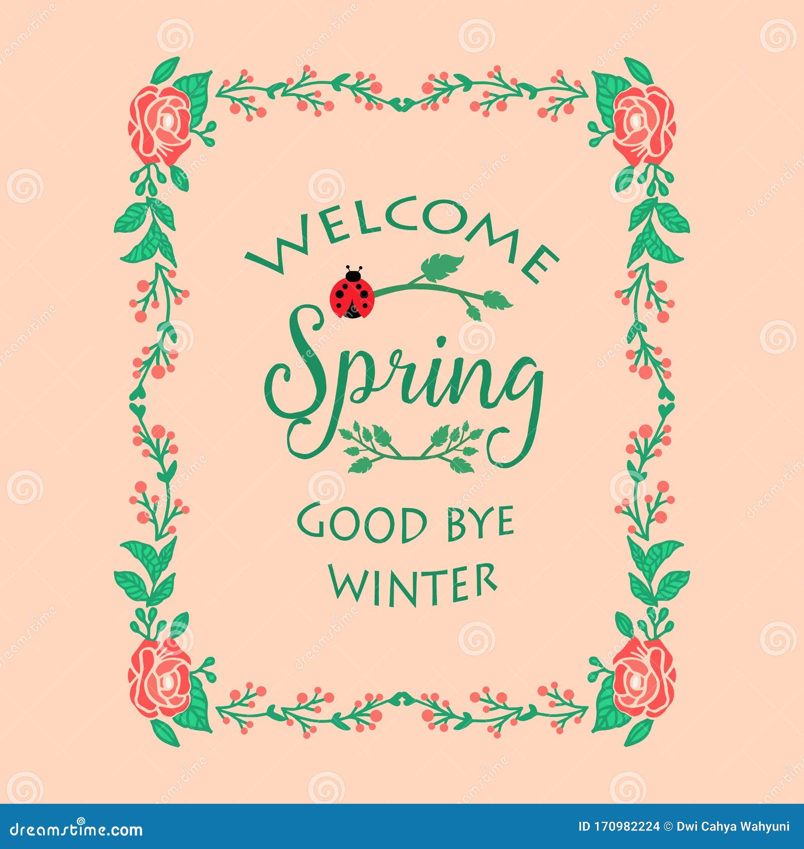 Unique Style of Welcome Spring Greeting Card Design, with Seamless of ...