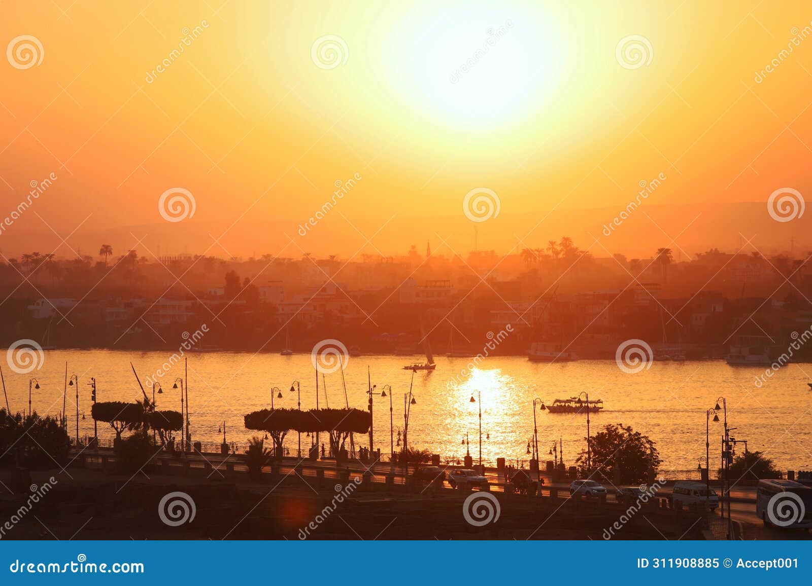 Unique Sunset at Luxor Aswan Egypt. Beautiful Sunset Over the Nile ...