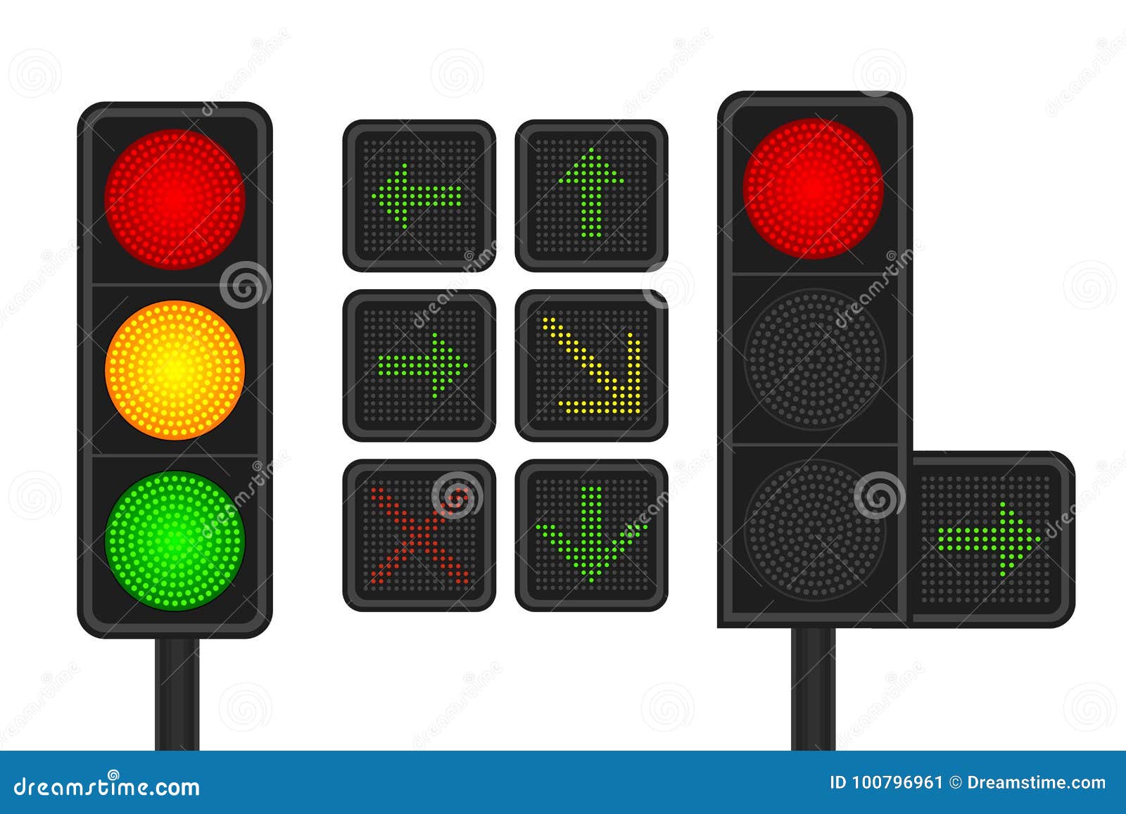 Set of LED Traffic Lights with Arrow Traffic Lights Stock Illustration ...