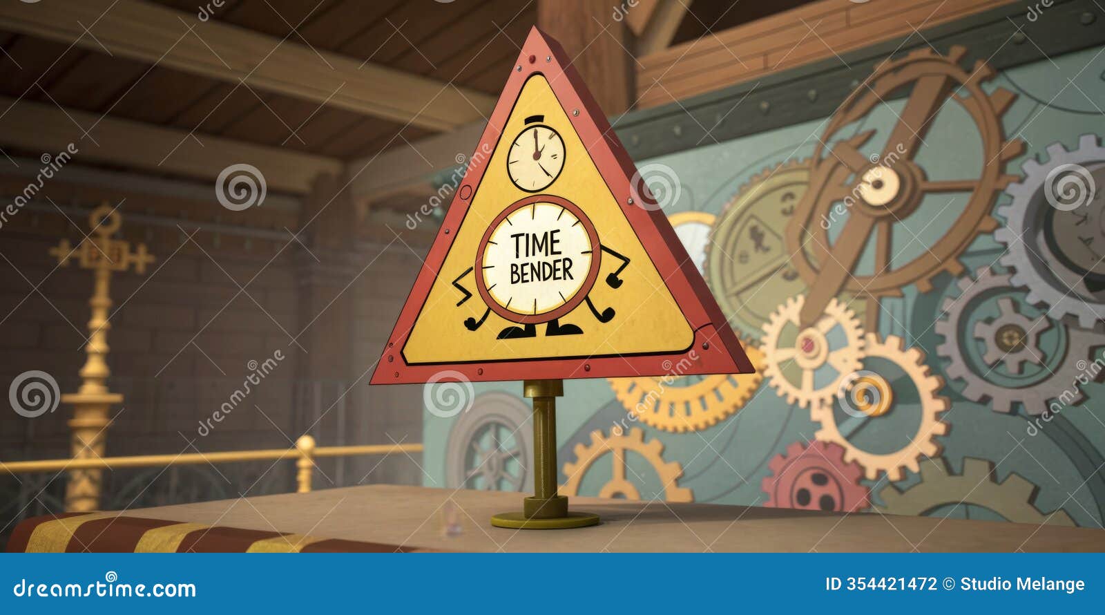 Unique Time Bender Warning Sign with Clock Illustration and Mechanical ...