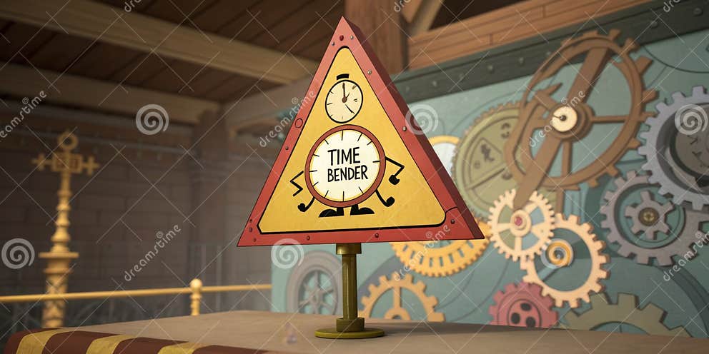 Unique Time Bender Warning Sign with Clock Illustration and Mechanical ...