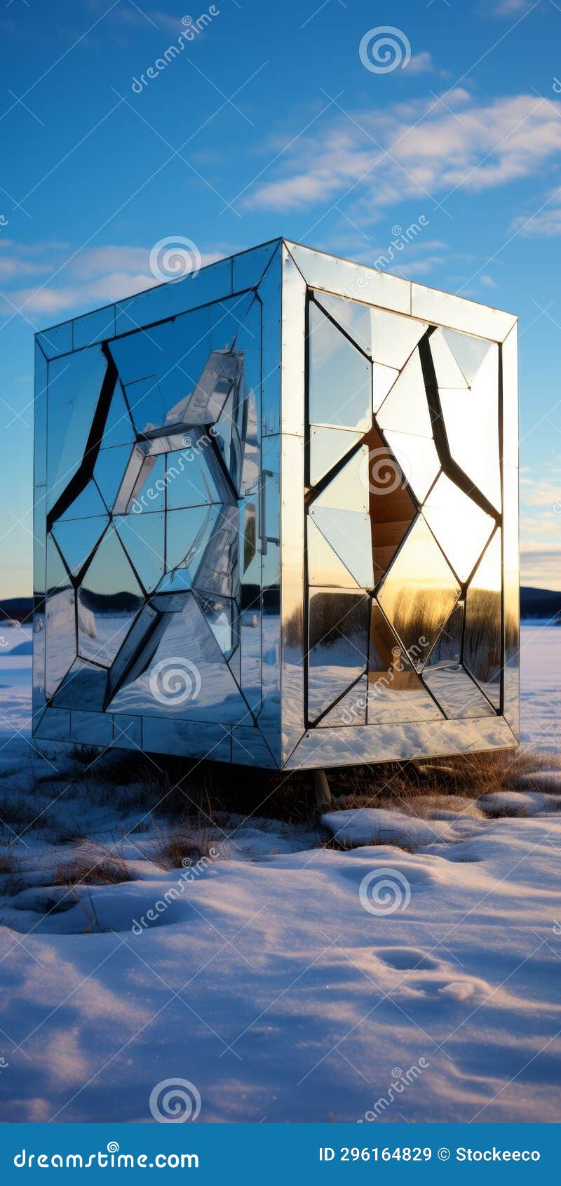 Reflective Metal Cube in Snow: Sustainable Design with Cabincore and ...