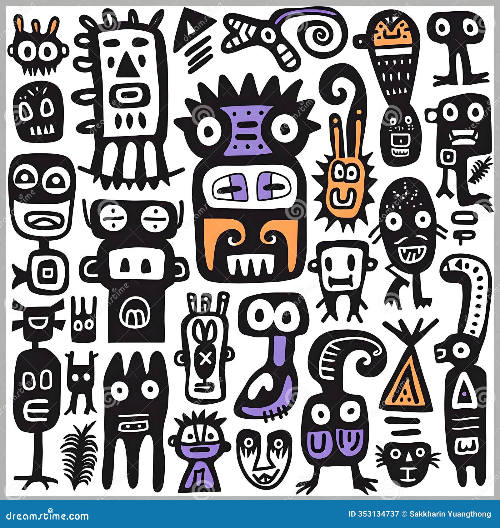 Unique Totem Patterns in Vivid Colors Stock Illustration - Illustration ...