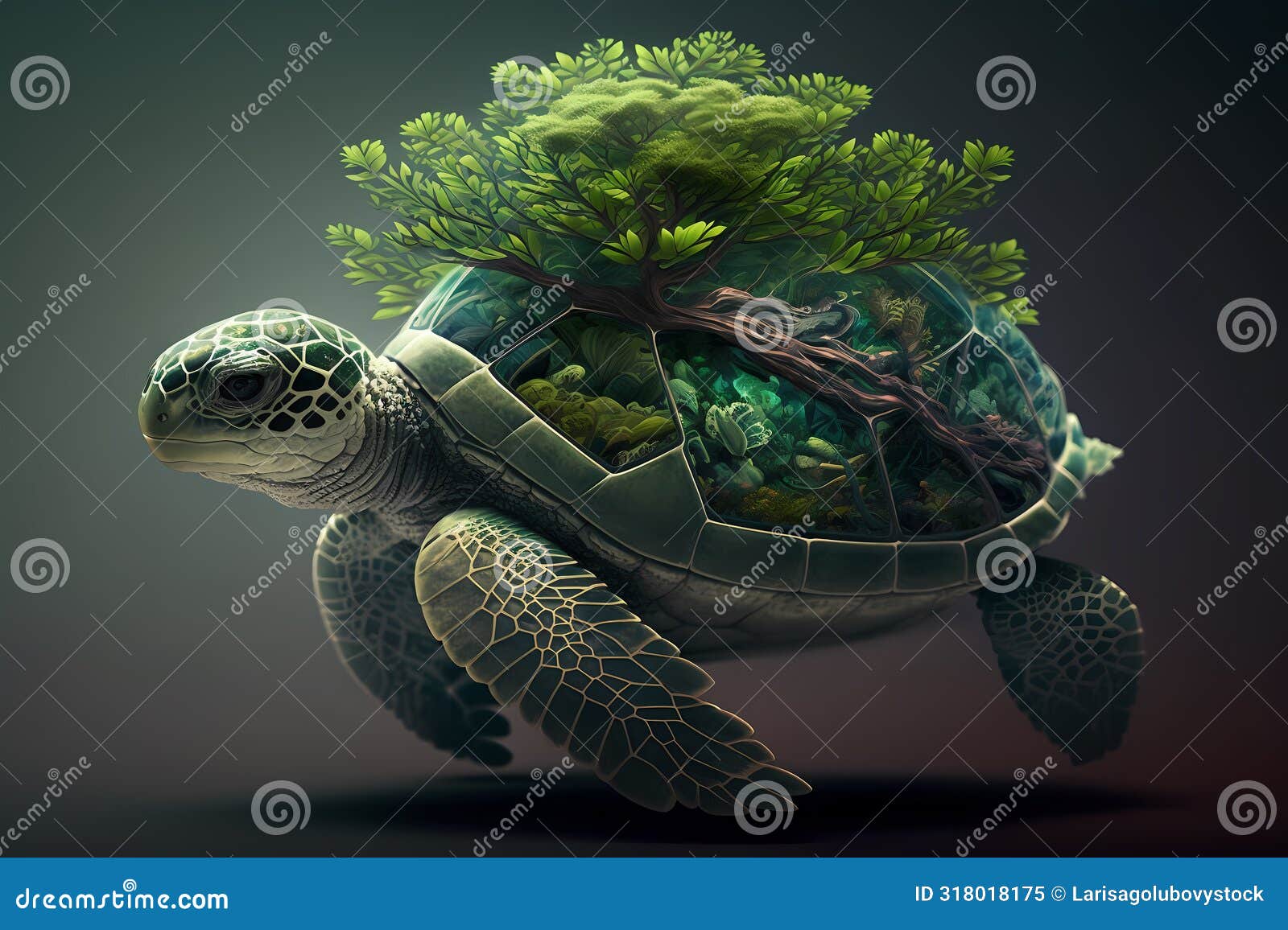 A Unique Turtle with a Living Tree Inside. Stock Illustration ...