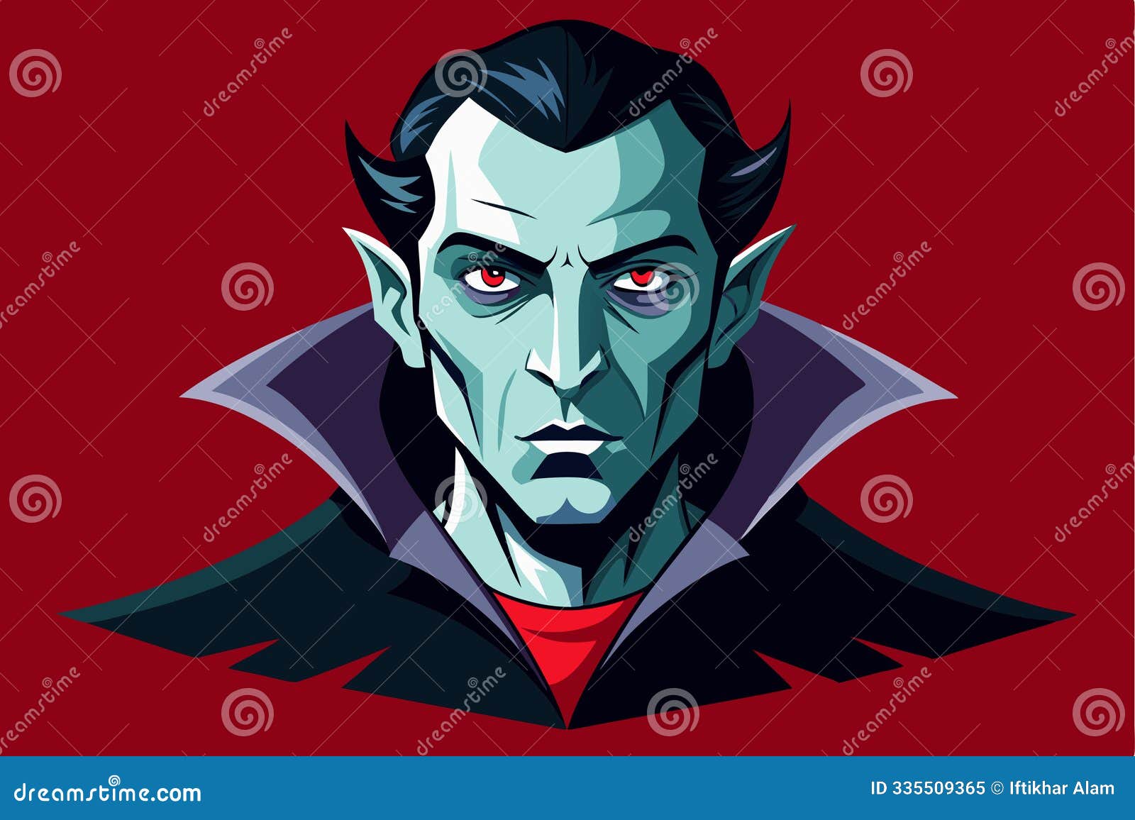 A Unique Vampire Character with Distinctive Features Against a Bold Red ...