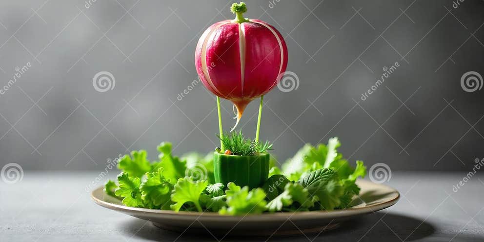 Unique Vegetable Display Featuring a Radish Balloon on a Bed of Fresh ...