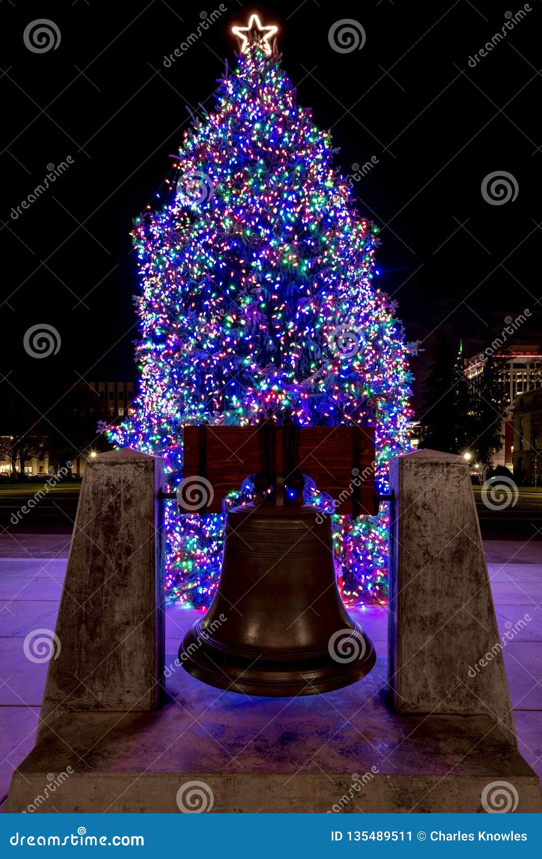 Capital Christmas Tree in Idaho with Bell and Lights Stock Image ...