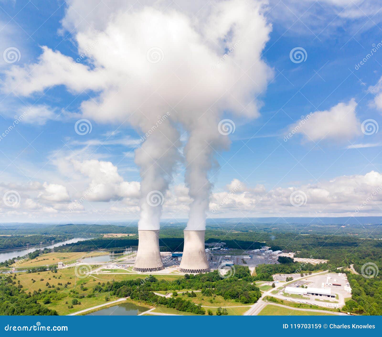 Two Cooling Stacks At A Tennessee Nuclear Reactor With Steam Flo Stock ...