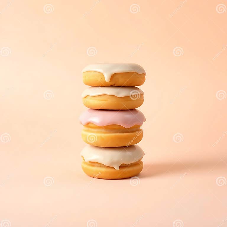A Stack of Donuts with Icing on a Pastel Peach Background Stock ...