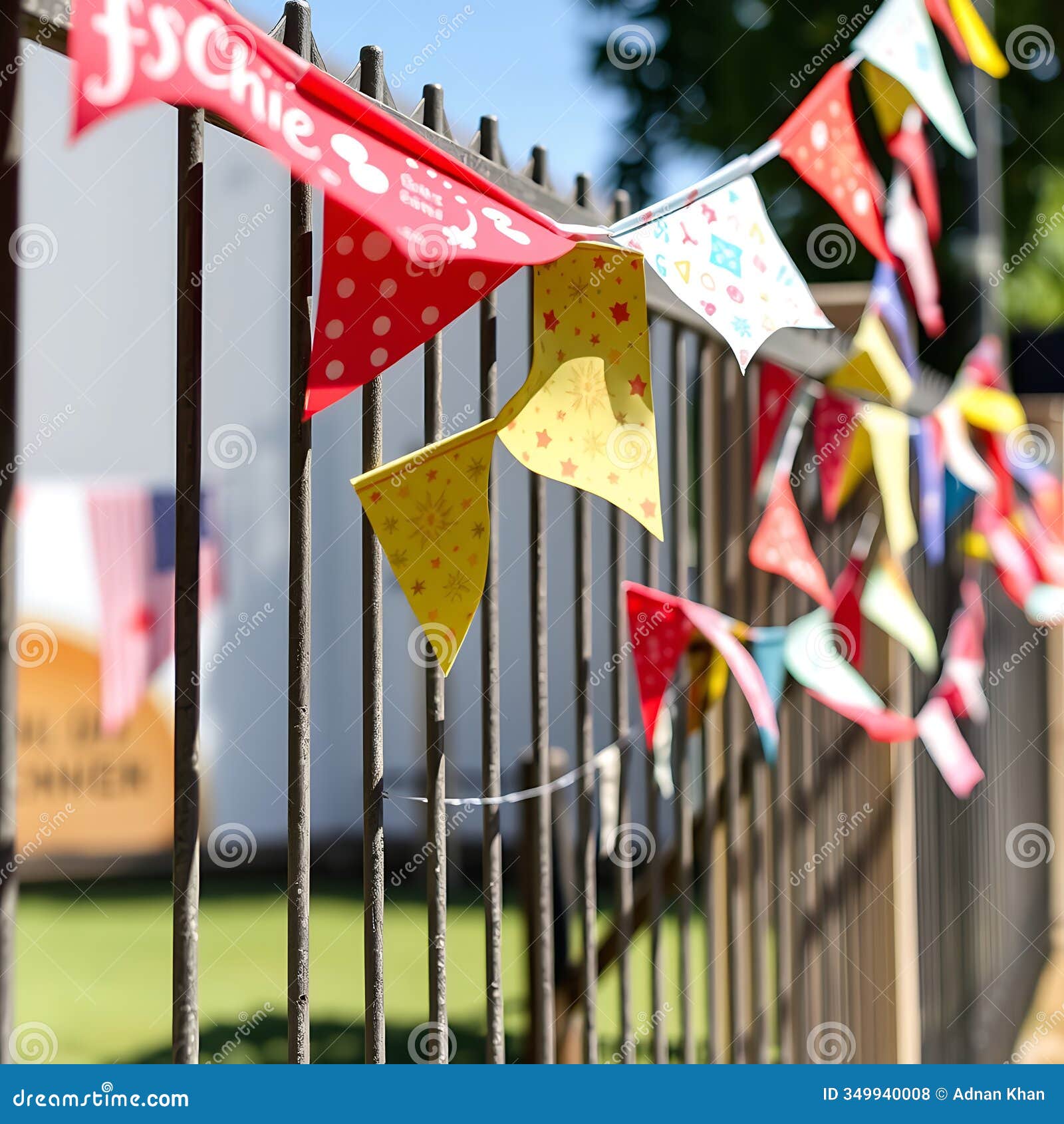 A String of Paper Flags in Bright, Festive Patterns Draped Along a ...