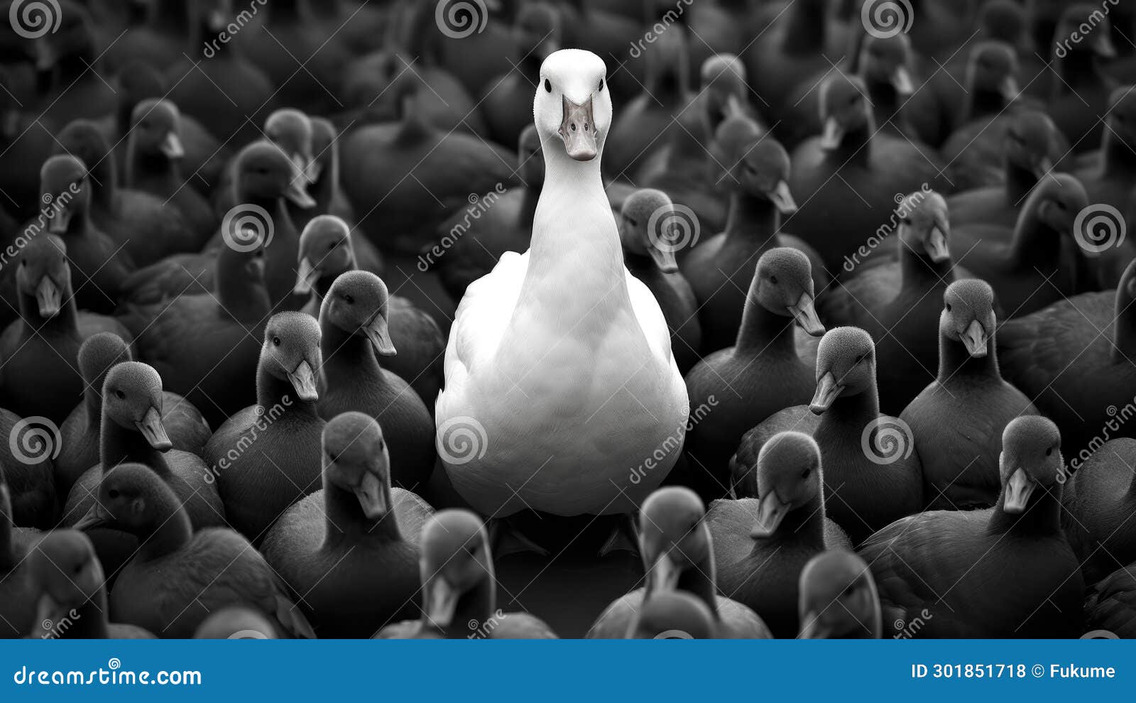 Unique White Duck among Many Dark Ducks. Stock Photo - Image of ...