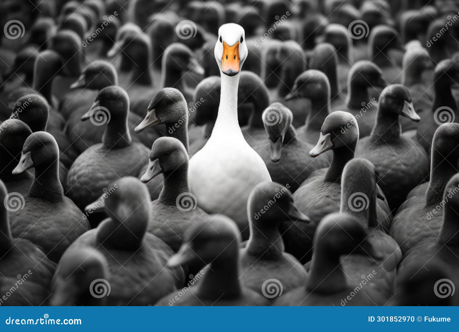 Unique White Duck among Many Dark Ducks. Stock Photo - Image of splash ...