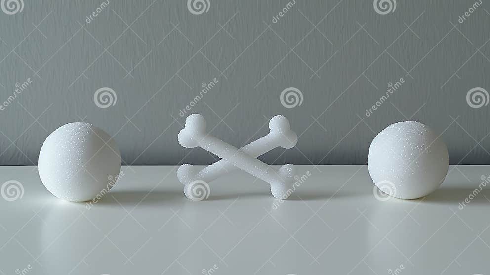 Unique White Foam Structure with Crossed Bones and Spheres on a Table ...