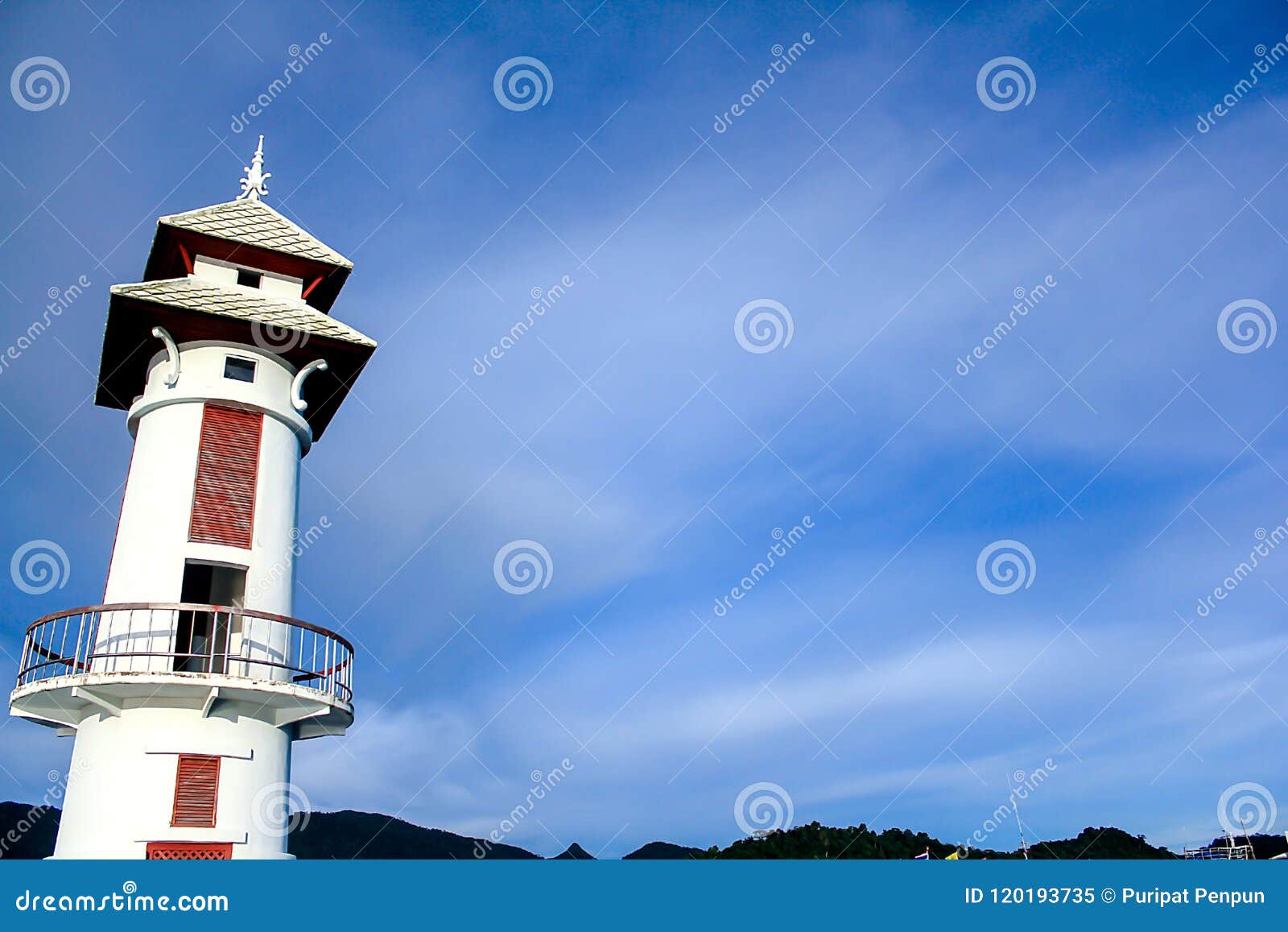 White Lighthouse is Prominent. the Bay`s Identity. Stock Image - Image ...