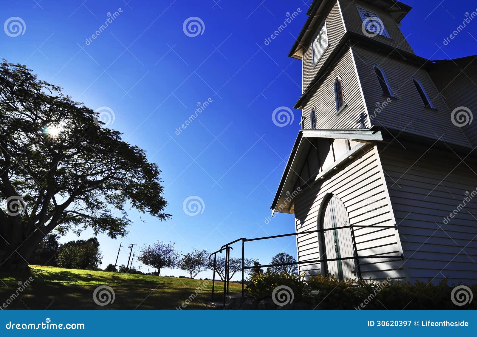 Unique Wide Angle of Classic White Country Church Stock Image - Image ...