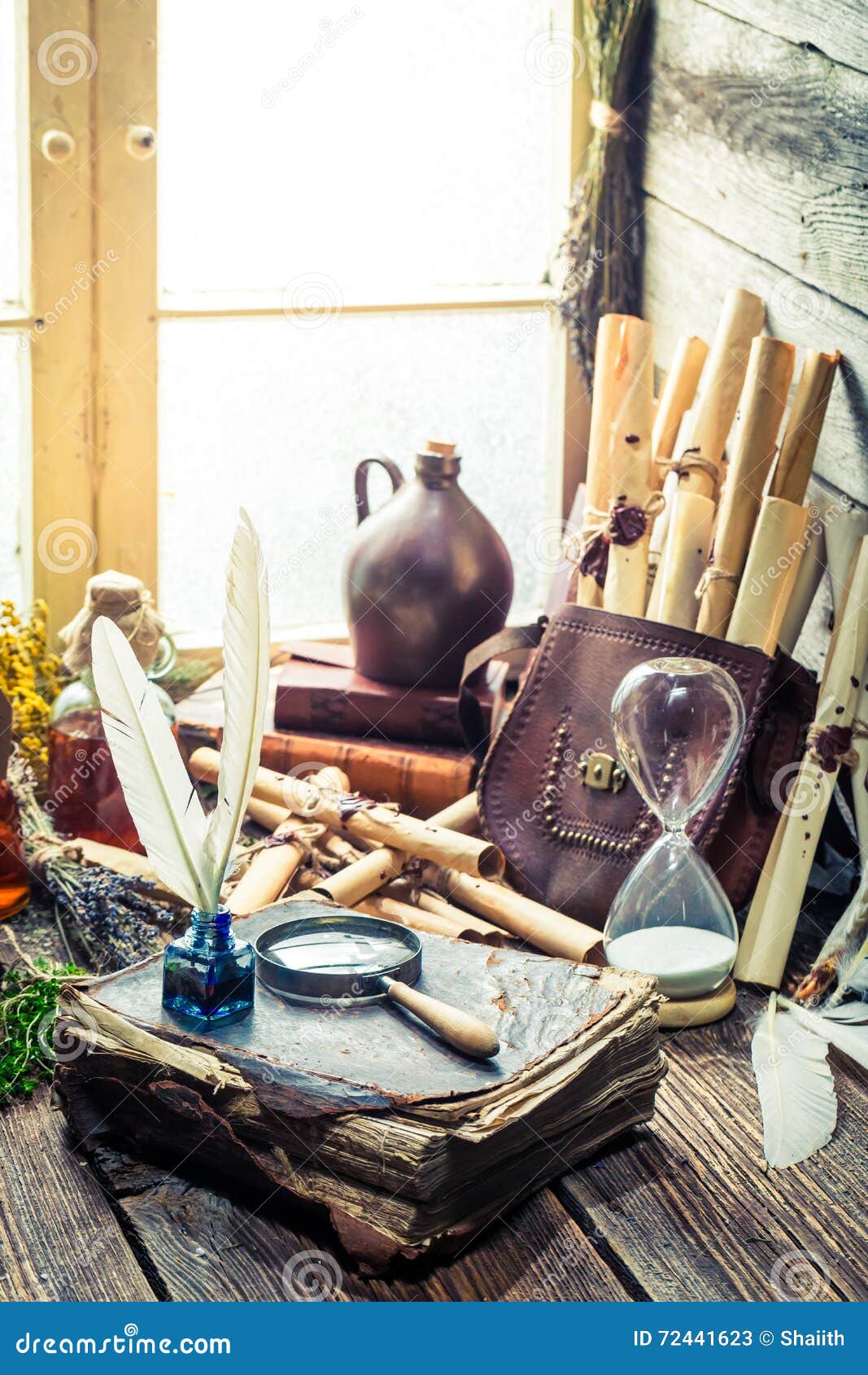 Unique Witch Workshop with Scrolls and Ingredients Stock Image - Image ...