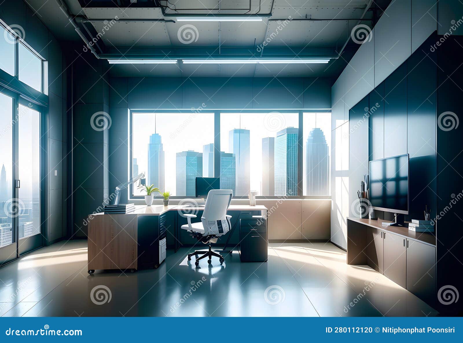 Unique Workplace with Empty White Mock Up Computer Laptop. Smart Office ...