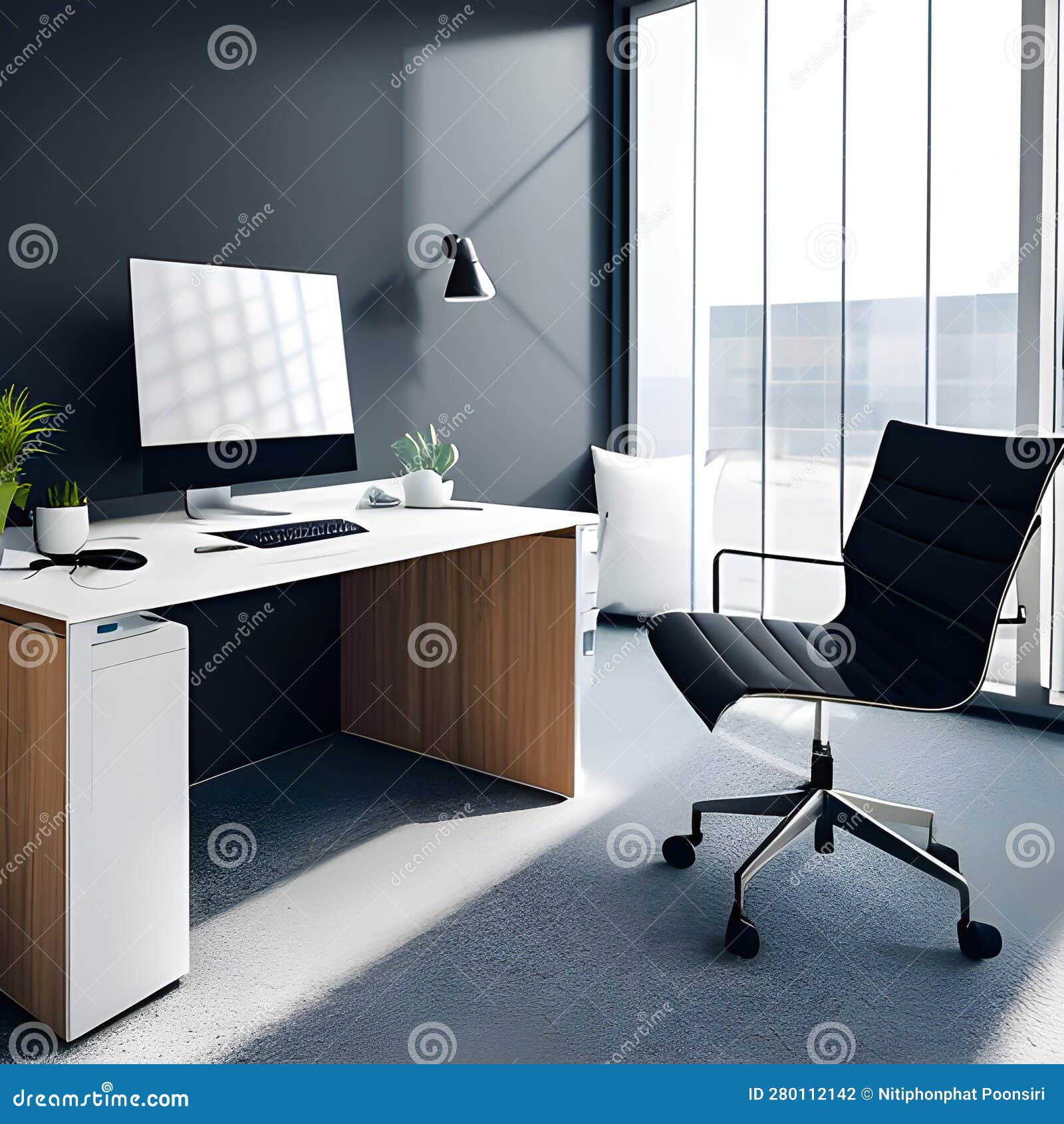 Unique Workplace with Empty White Mock Up Computer Laptop. Smart Office ...