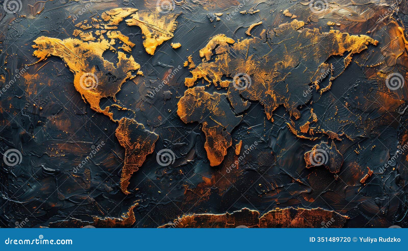 Unique World Map Illustration: Areas of Seas and Oceans Appear Burned ...