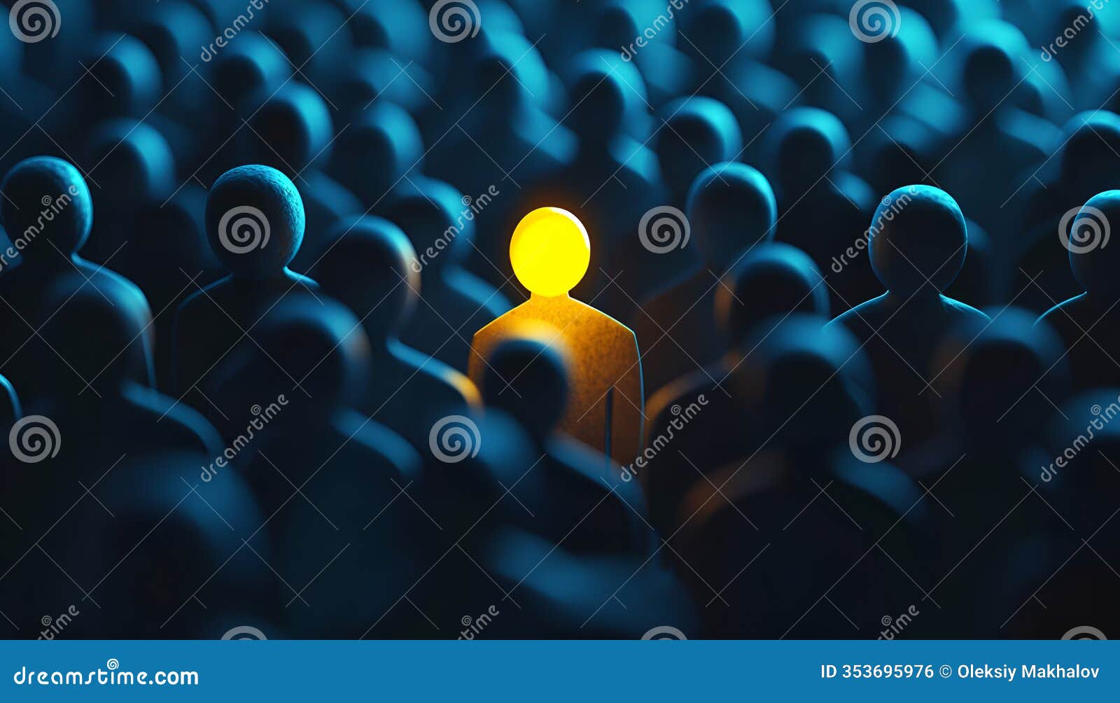 Unique Yellow Figure Standing Out in a Crowd of Blue Figures Stock ...
