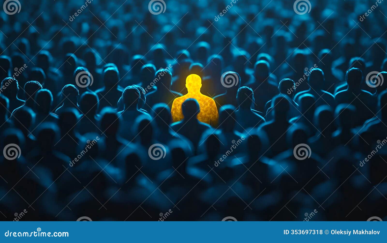 Unique Yellow Figure Standing Out in a Crowd of Blue Figures Stock ...