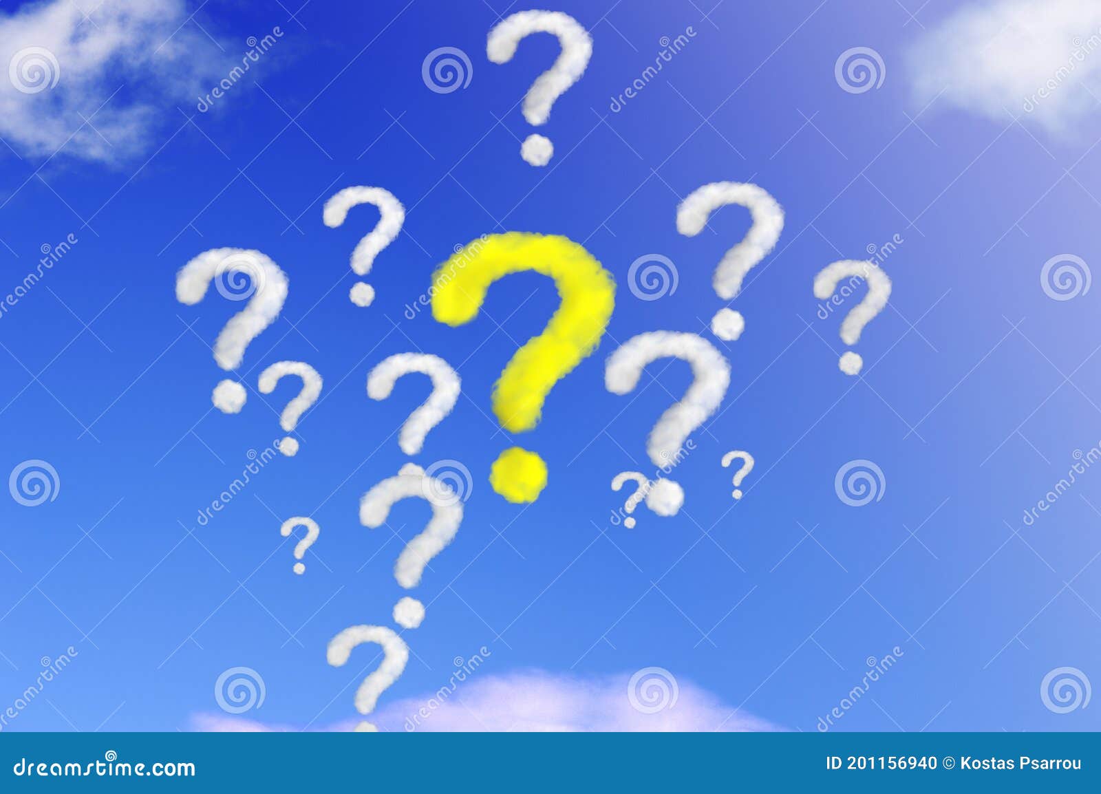 Unique Yellow Question Mark Shape of Cloud among Many Clouds on Blue ...