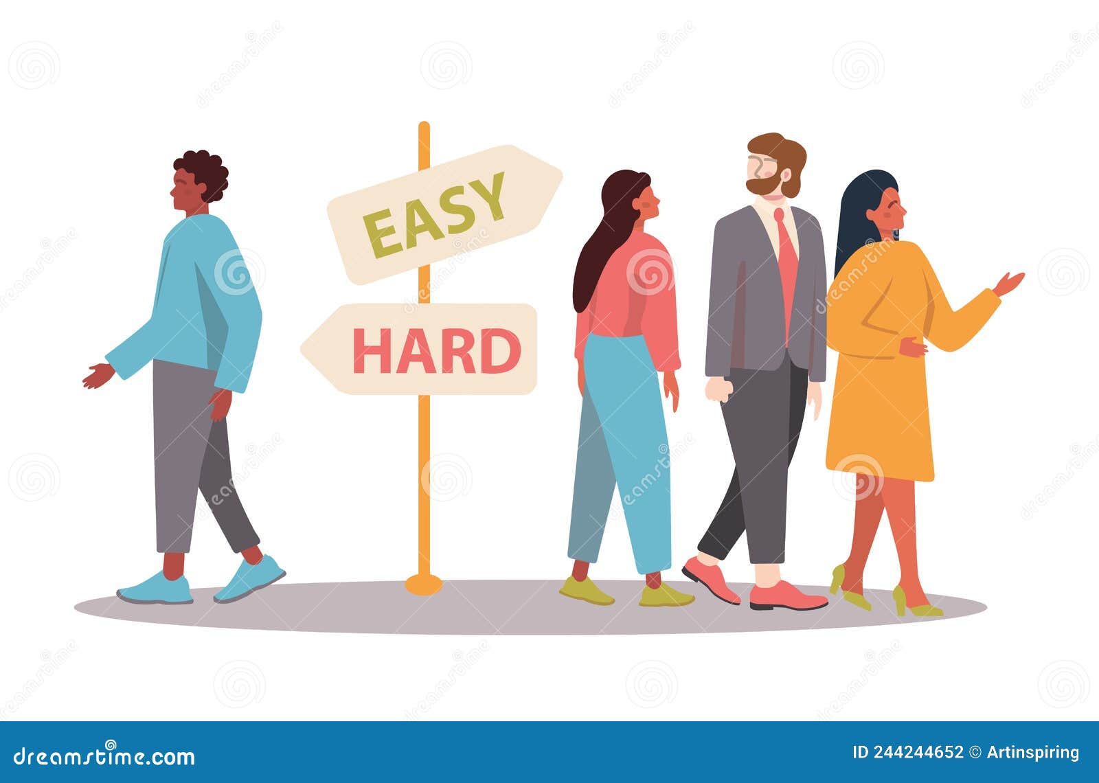 Individuality Choosing Different Way From The Group, Vector Cartoon ...
