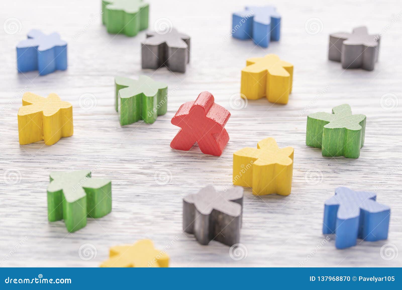 Uniqueness, Individuality and Difference. Red Wooden Figure in a Crowd ...