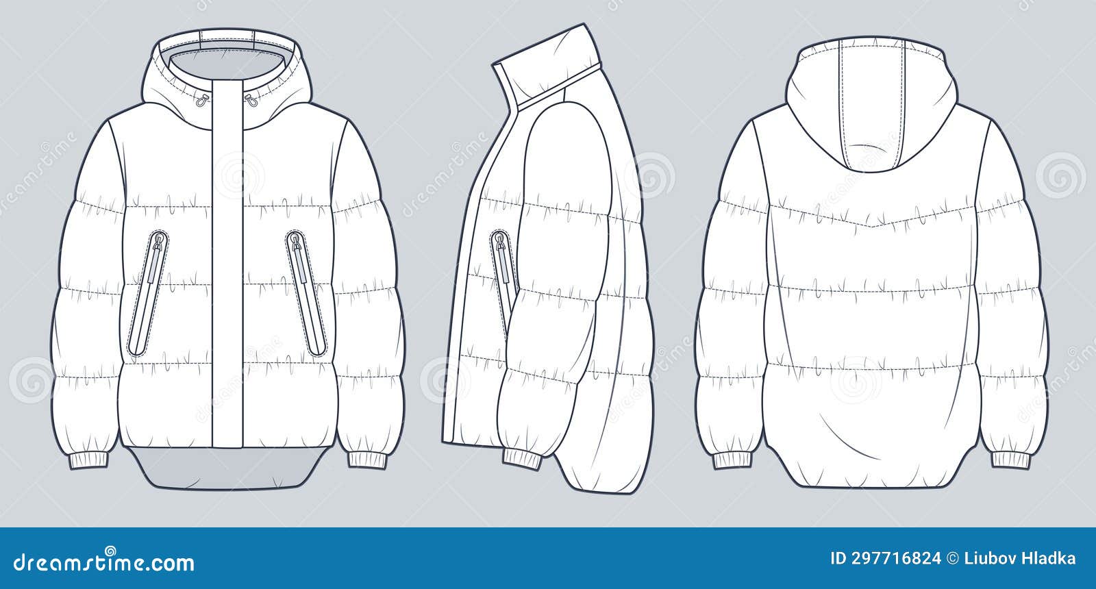 Unisex Puffer Jacket Technical Fashion Illustration Hooded Down Jacket