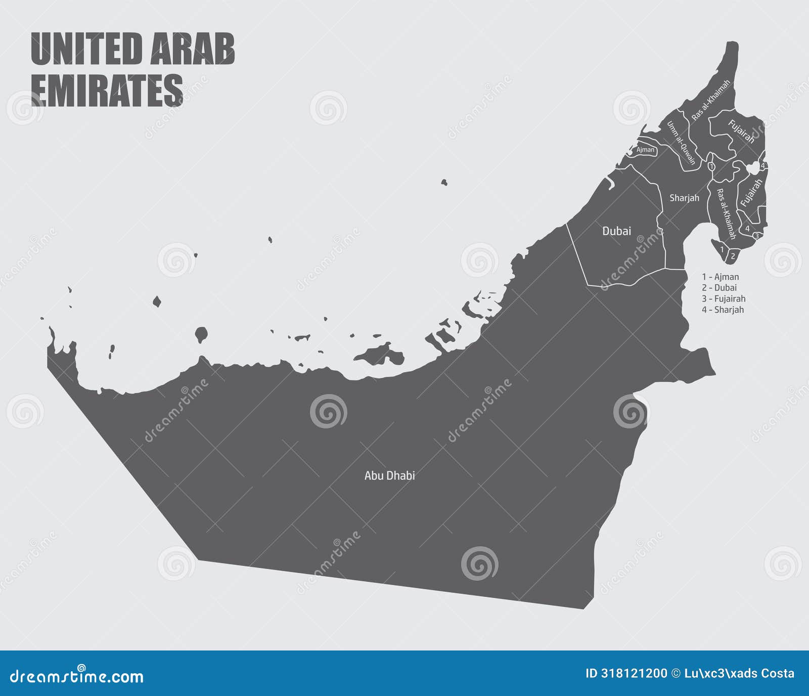 United Arab Emirates Administrative Map Stock Vector - Illustration of ...