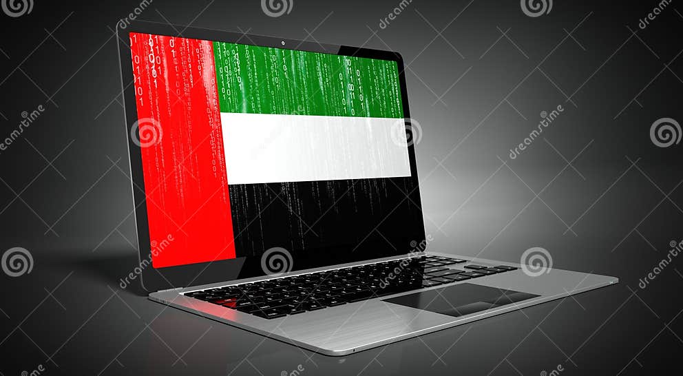 United Arab Emirates - Country Flag and Binary Code on Laptop Screen ...
