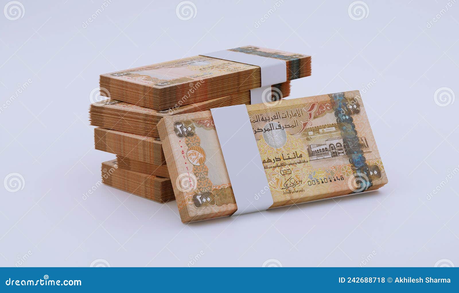 United Arab Emirates Currency Dirhams AED 200 Note - 3D Illustration ...