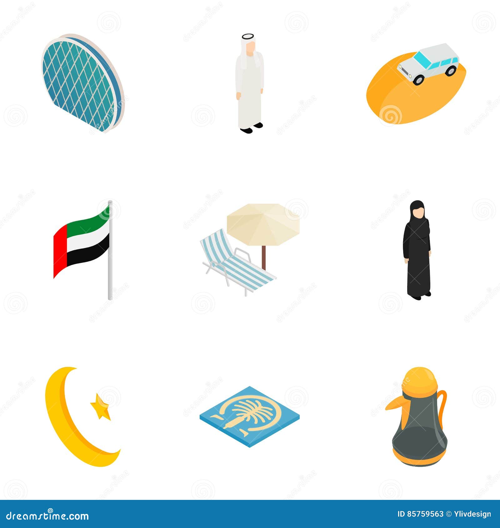 United Arab Emirates Elements Icons Set Stock Vector - Illustration of ...
