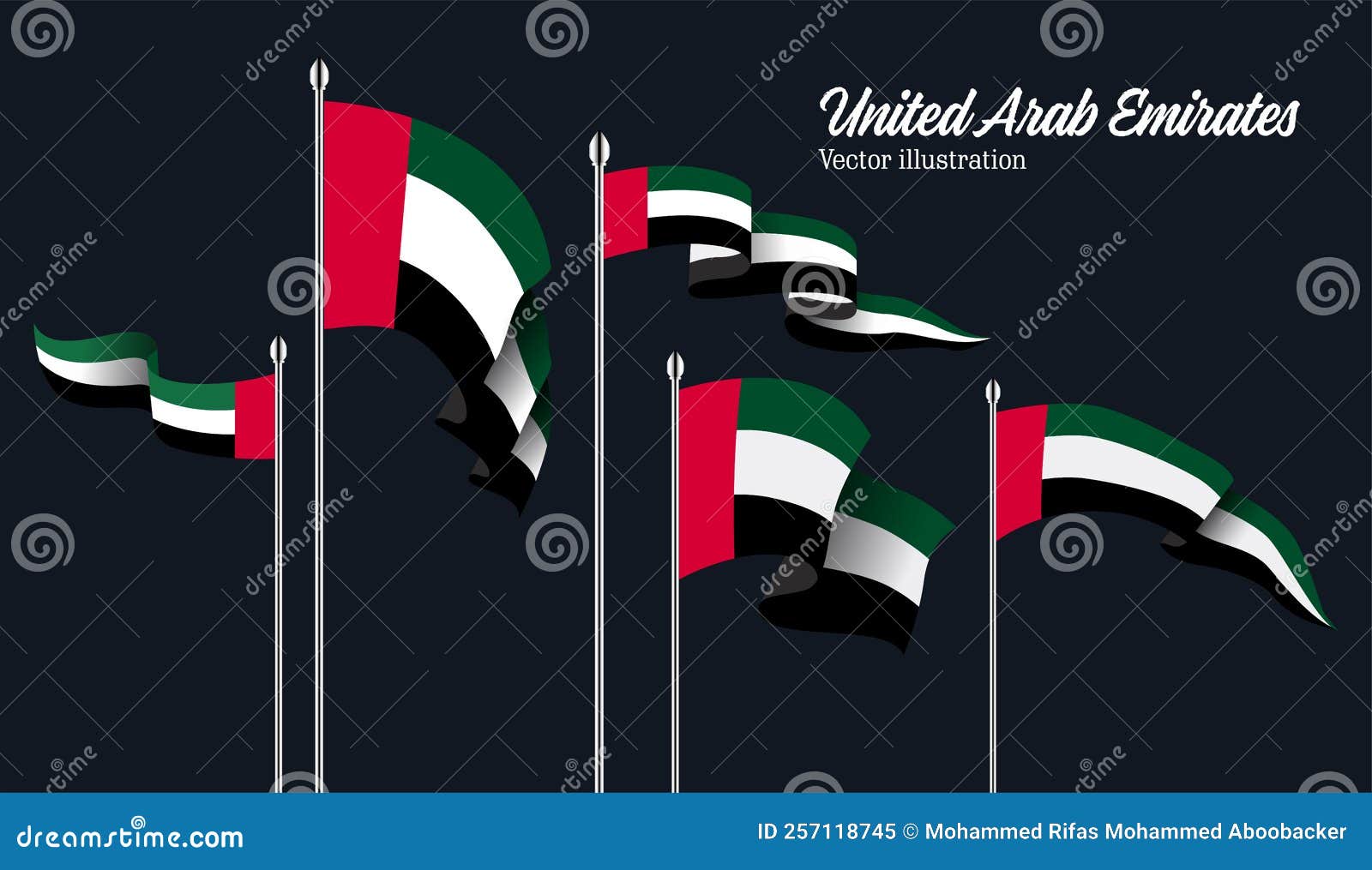 United Arab Emirates Flags Set Five Wavy Flags Vector Illustration ...