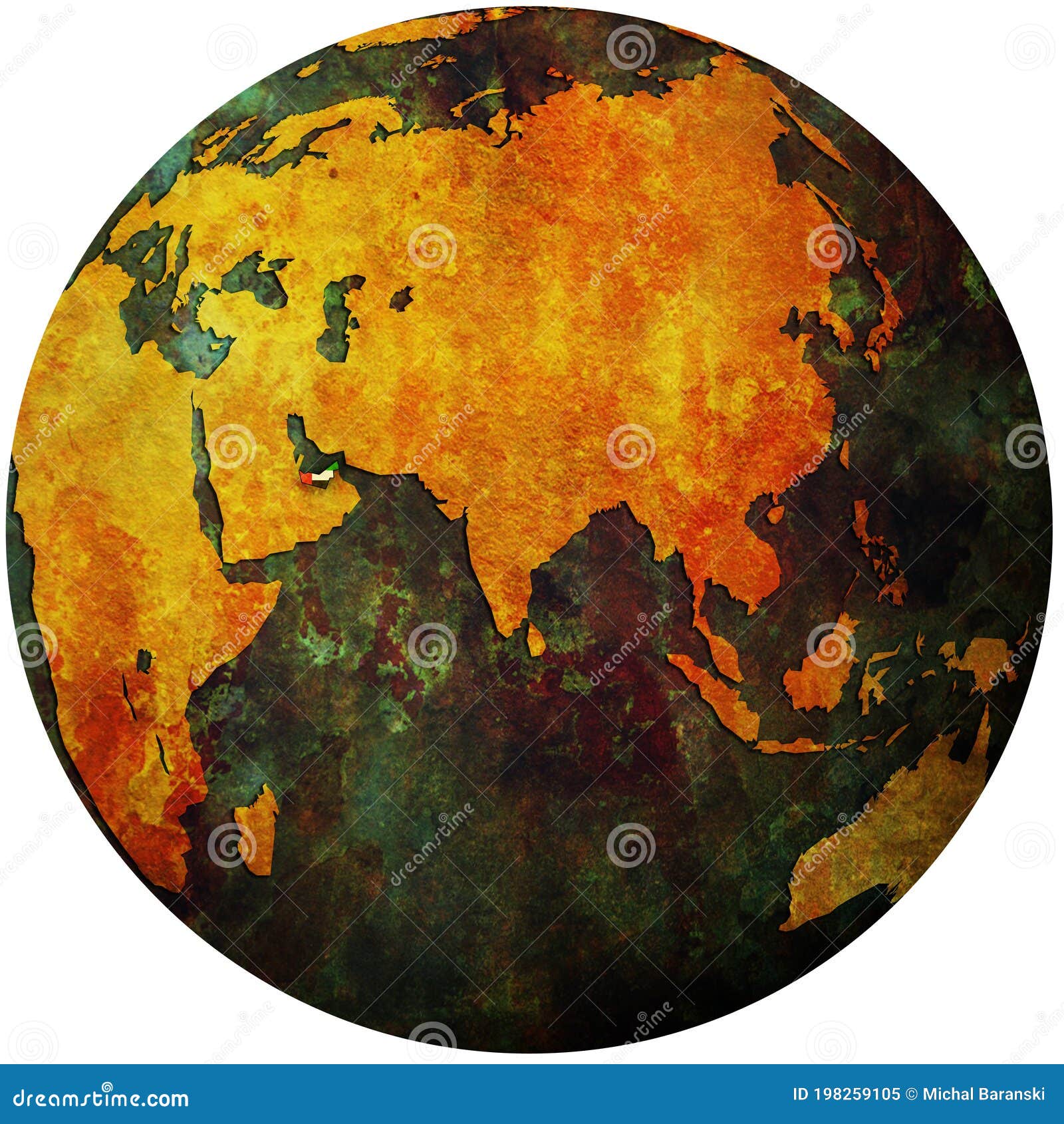 United Arab Emirates on Globe Map Stock Illustration - Illustration of ...