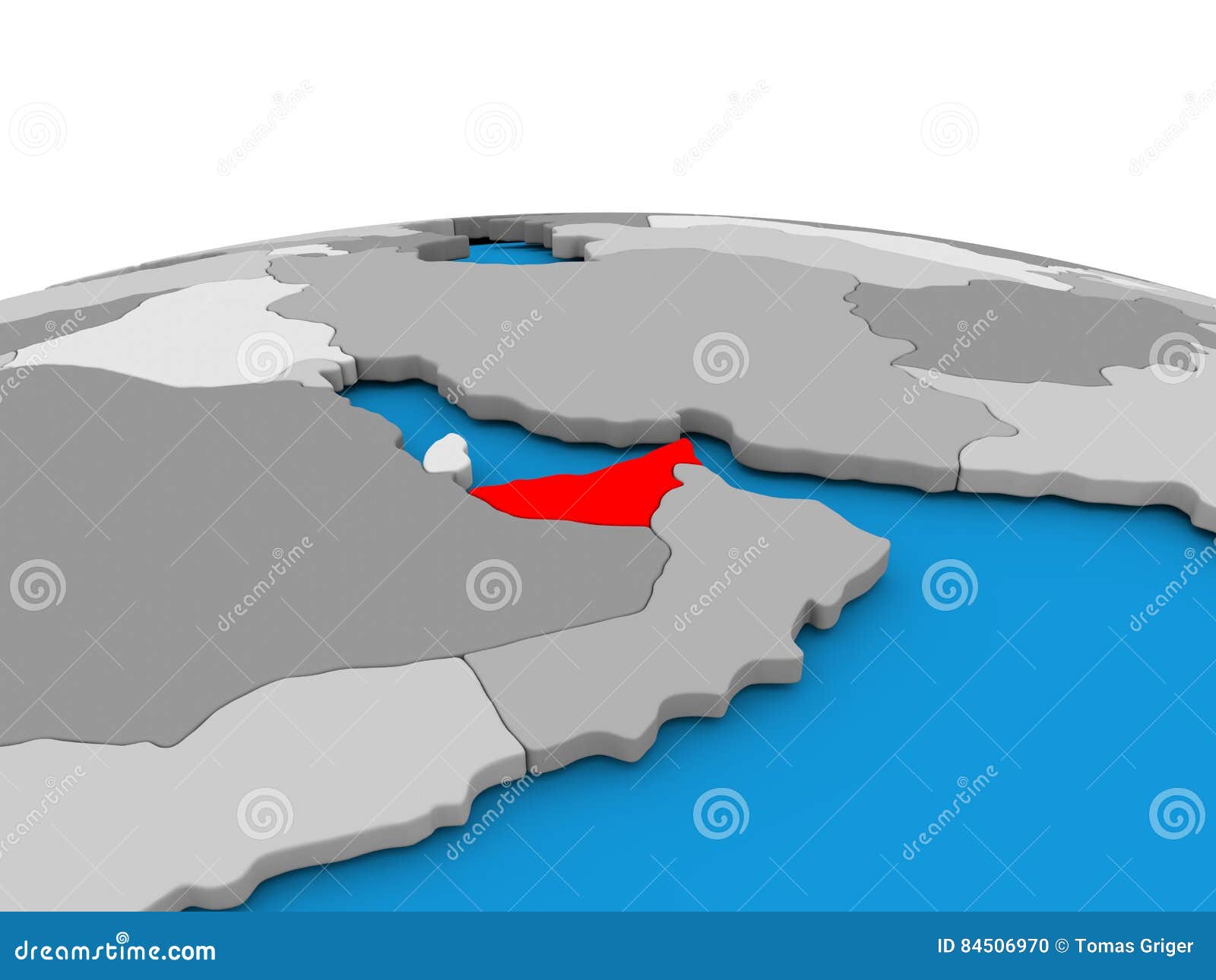 United Arab Emirates on Globe in Red Stock Illustration - Illustration ...