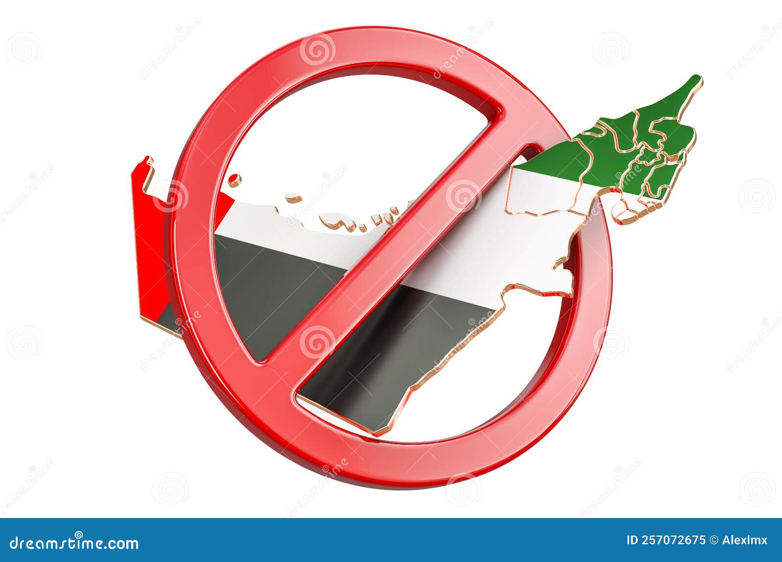 The United Arab Emirates Map with Forbidden Sign, 3D Rendering Stock ...